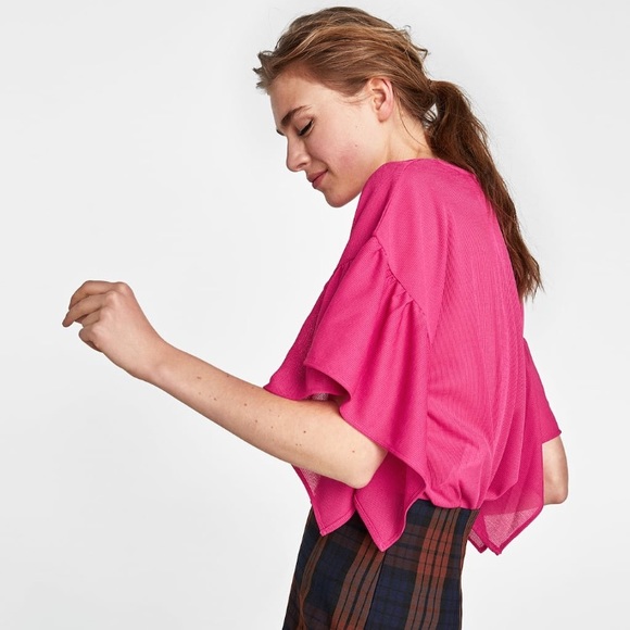 Zara | Tops | Nwt Zara Ruffled Sleeve Tshirt | Poshmark